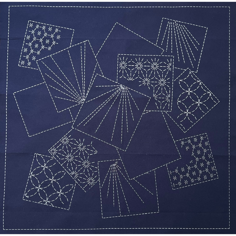 Sampler Pre-Printed Sashiko Panels - Indigo Niche