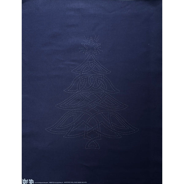 Celtic Christmas Tree Pre-Printed Sashiko Panel Indigo - Indigo Niche