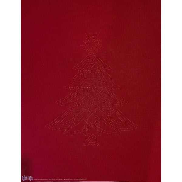 Celtic Christmas Tree Pre-Printed Sashiko Panel Cherry Red - Indigo Niche