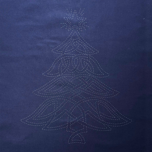 Celtic Christmas Tree Pre-Printed Sashiko Panel Indigo - Indigo Niche