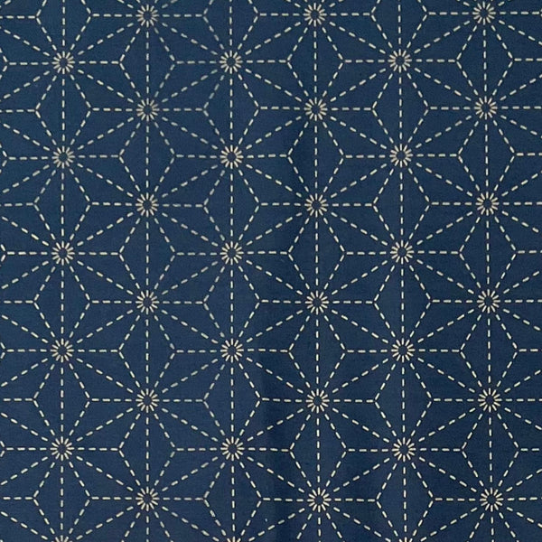 Pre-Stencilled Sashiko Fabric Asanoha Indigo - $50 Per Metre - Indigo Niche